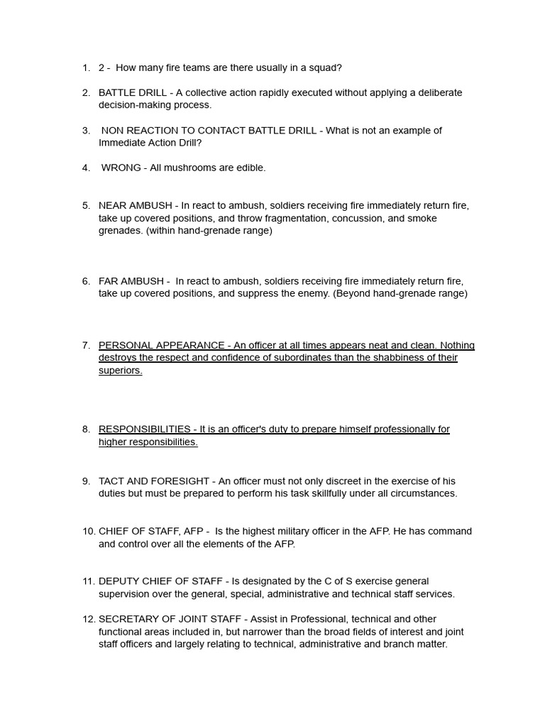 Military Knowledge Review Guide | PDF | Platoon | Improvised Explosive ...