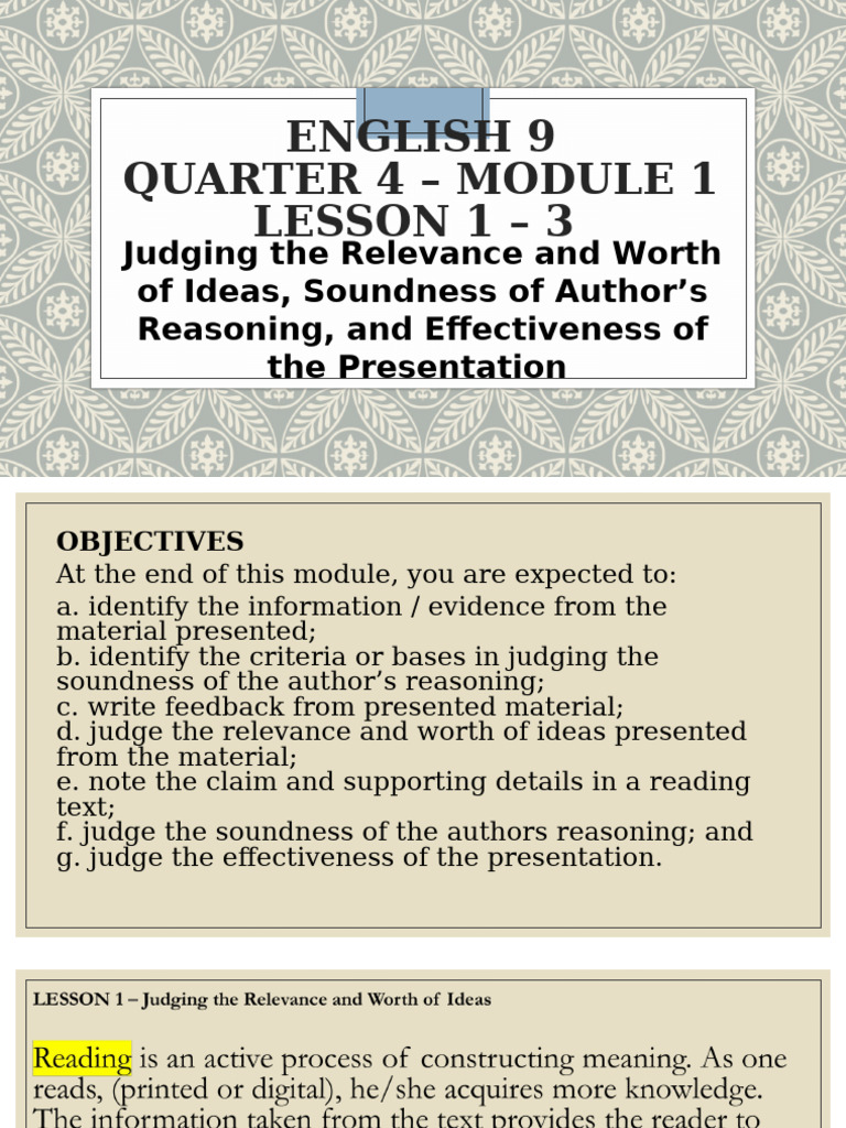 Evaluating Ideas and Author's Reasoning | PDF | Behavior Modification ...