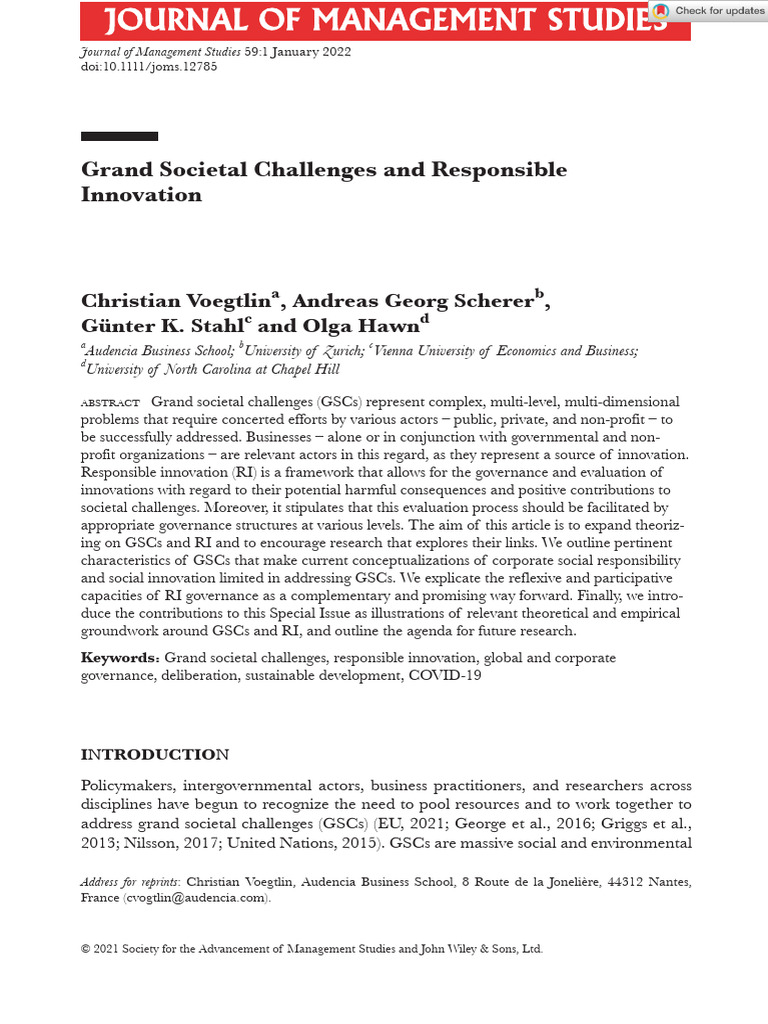 Addressing Grand Societal Challenges | PDF | Corporate Social ...