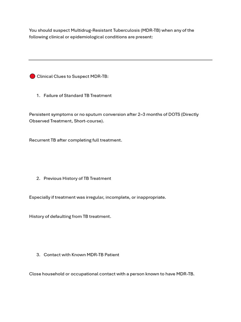 When To Suspect MDR TB | PDF