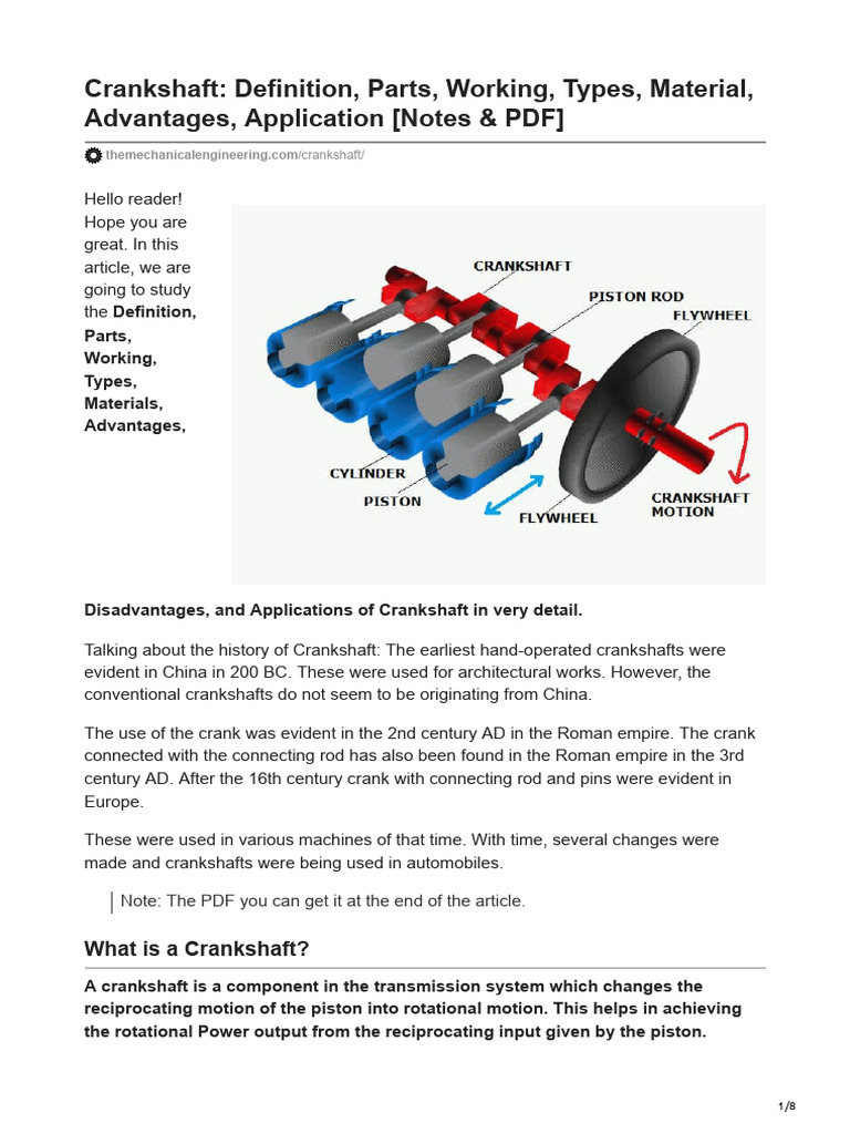 Crankshaft Definition Parts Working Types Material Advantages ...