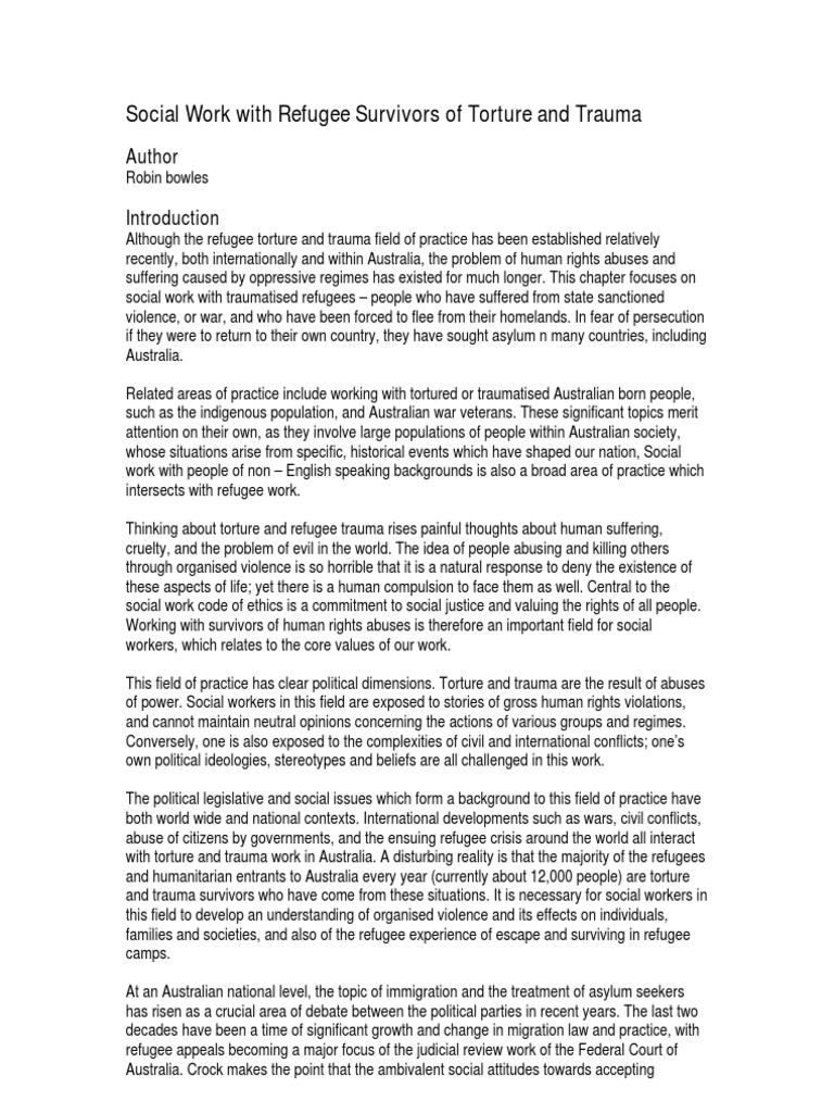 Social Work With Refugee Survivors of Torture and Trauma | PDF ...
