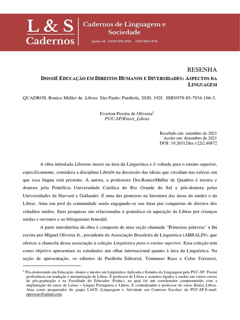 Libras: Educação e Direitos Humanos | PDF | Linguagem de sinais ...