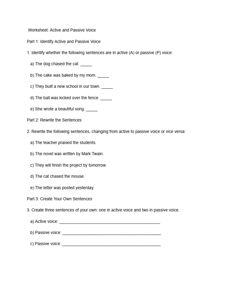 Active and Passive Voice Worksheet | PDF