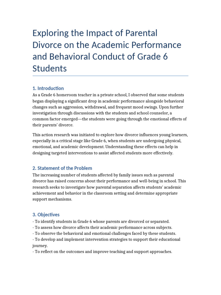 Action Research Parental Divorce Grade6 | PDF | Teachers | Divorce