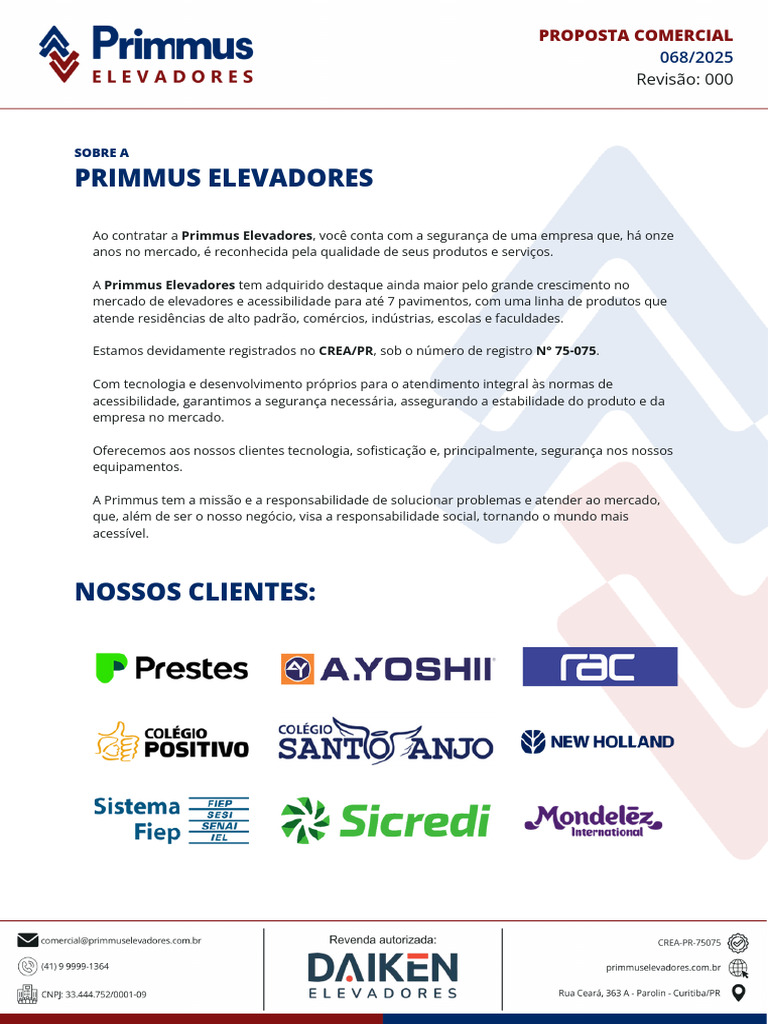 Proposta Comercial Elevador HL03 Primmus | PDF