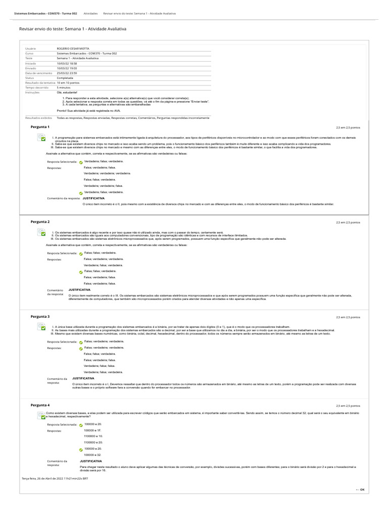 Semana 1 - Atividade Avaliativa | PDF | Sistema embarcado | Unidade central de processamento