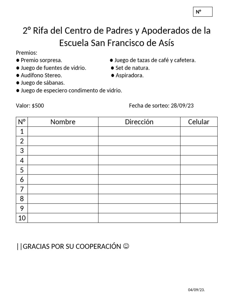 Formato de Rifa | PDF