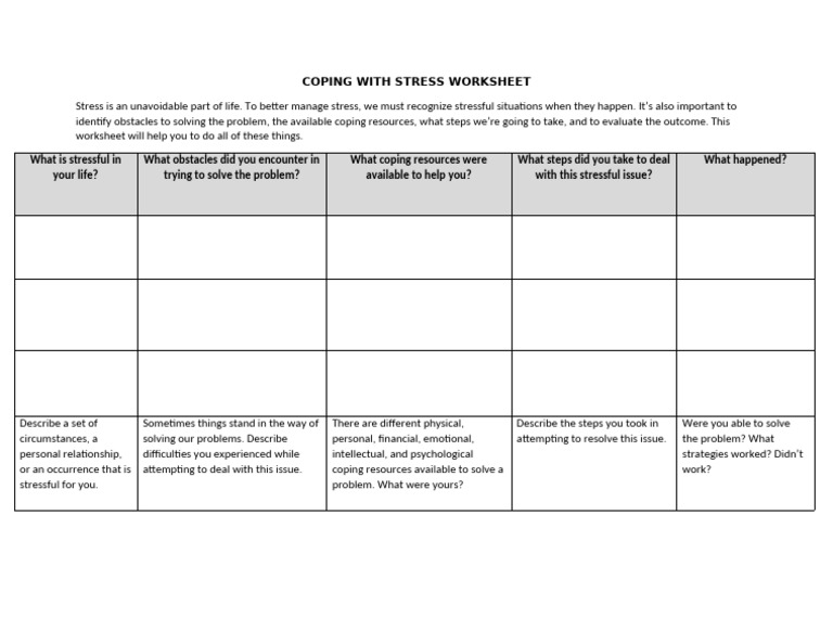 Stress Management Worksheet PDF | PDF