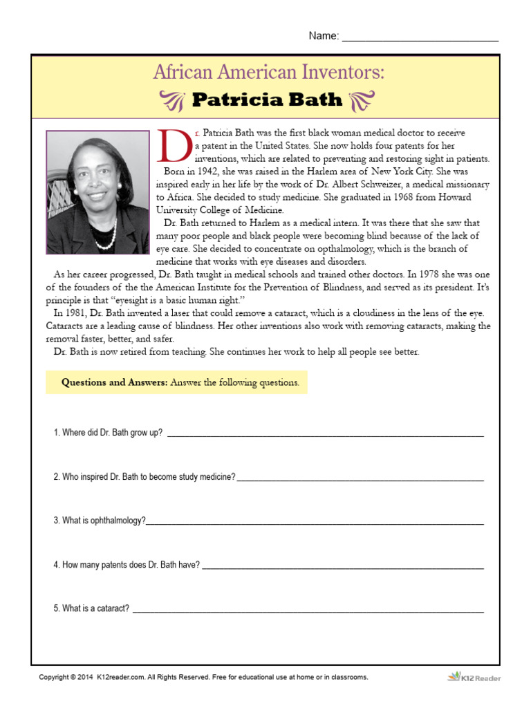 African American Inventors Patricia Bath | PDF | Medicine | Ophthalmology