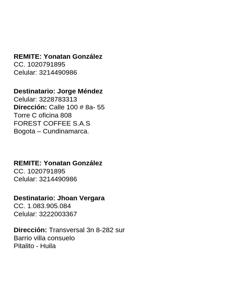 Ficha de Envios | PDF