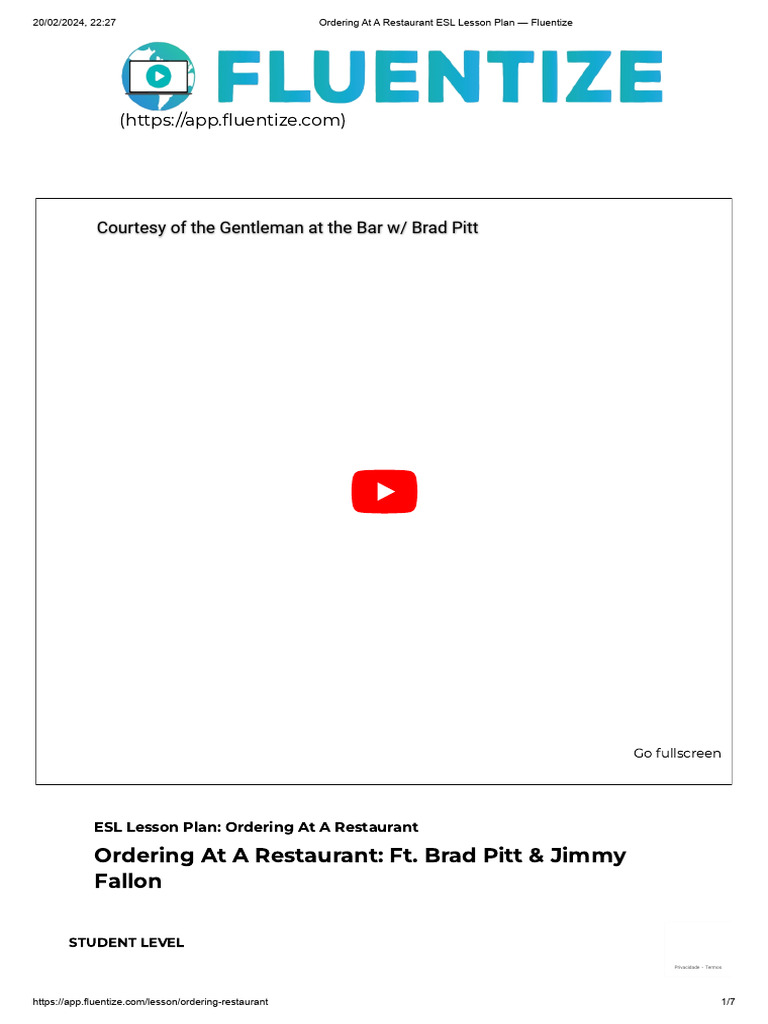 Ordering at A Restaurant ESL Lesson Plan - Fluentize | PDF ...