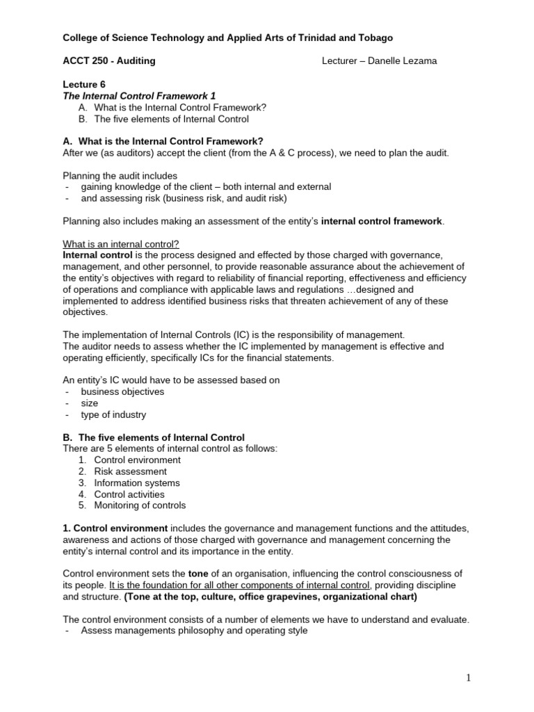 ACCT 250 - Lecture 6 - Internal Controls | PDF | Internal Control | Audit