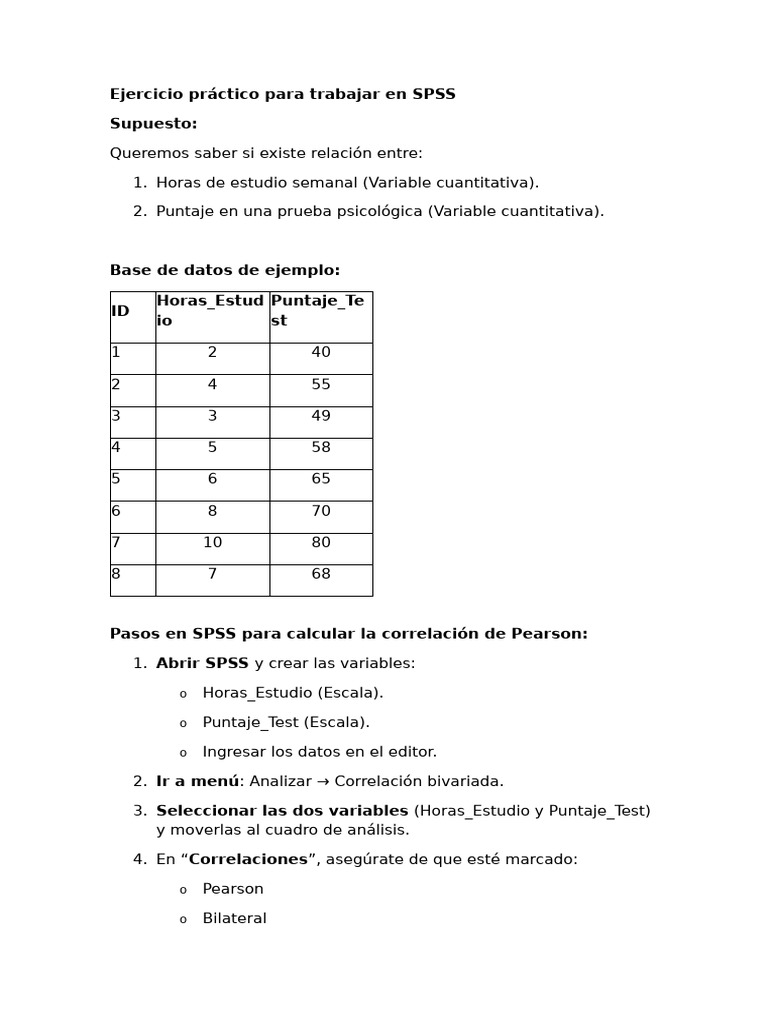 Ejercicio Práctico para Trabajar en SPSS | PDF | Spss | Análisis estadístico