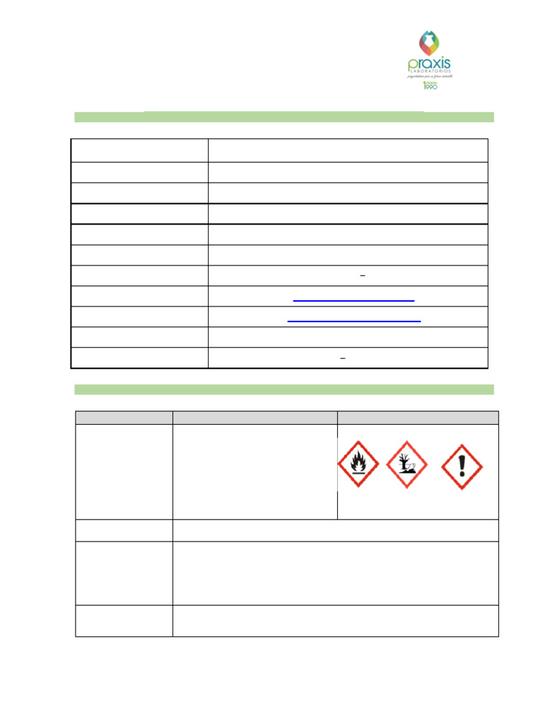 Ficha de Seguridad - Praxis Laboratorios Sas | PDF | Agua | Toxicidad