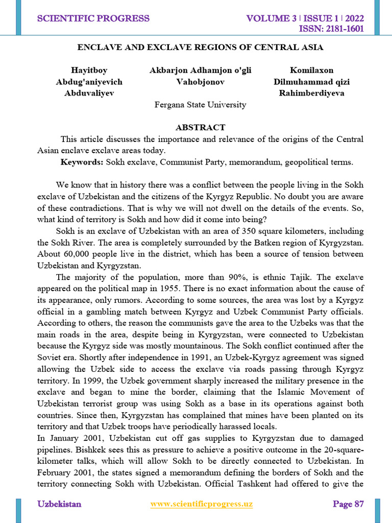 Enclave and Exclave Regions of Central Asia | PDF | Kyrgyzstan ...