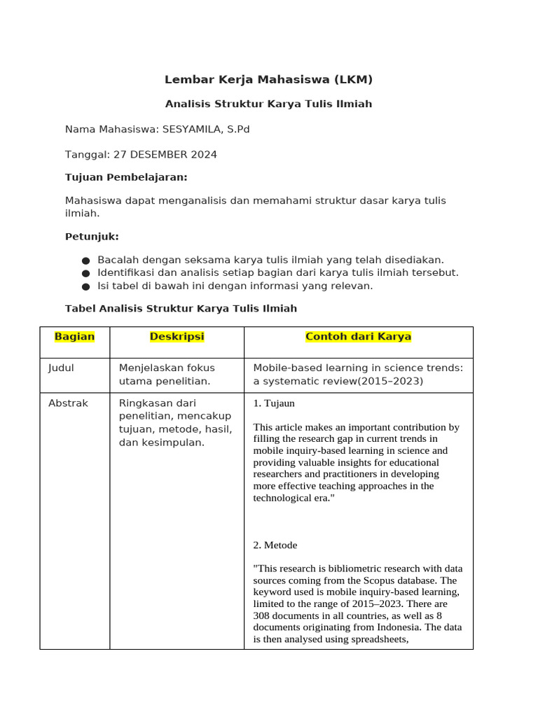Analisis Struktur Karya Tulis Ilmiah | PDF