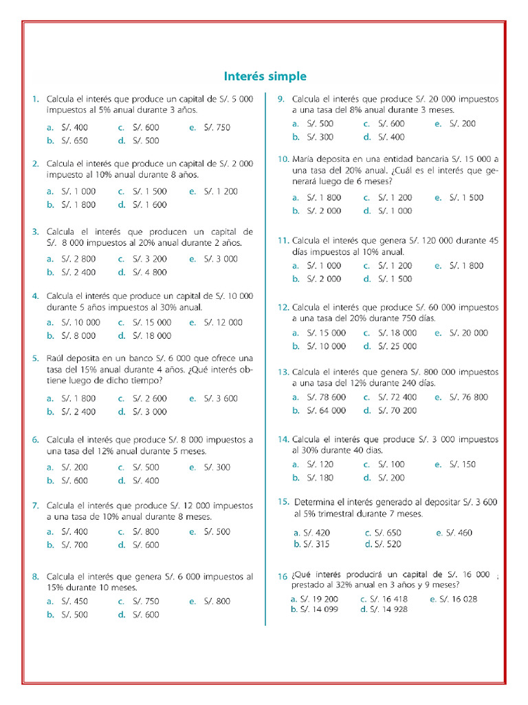 Ejercicios de Interes Simple Básico | PDF