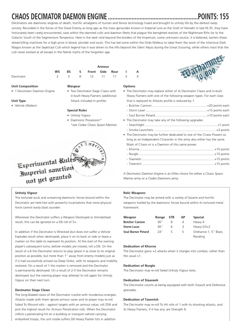 Chaos Decimator Daemon Engine Overview | PDF | Unrest | Armed Conflict