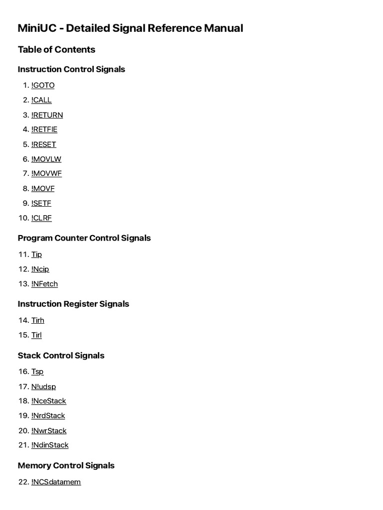 MiniUC - Detailed Signal Reference Manual | PDF | Input/Output | Random Access Memory