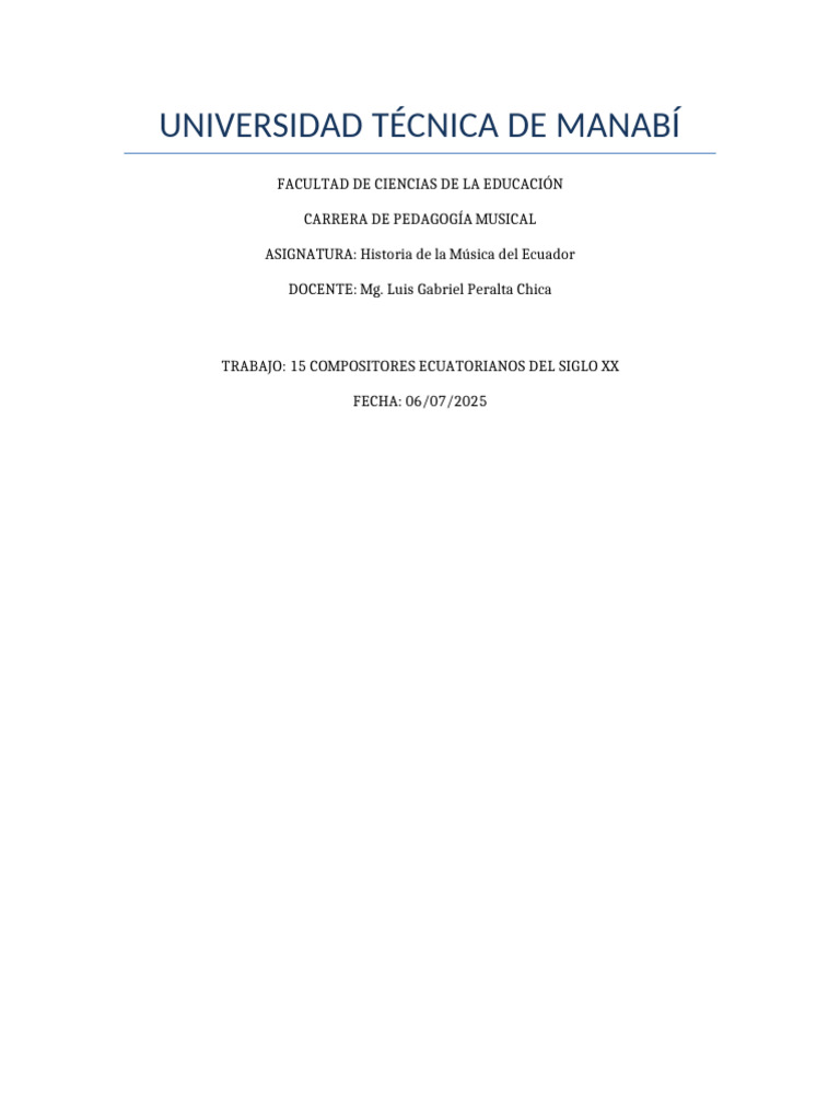15 Compositores Ecuatorianos Siglo XX FINAL UTM | PDF | Ecuador | Valses