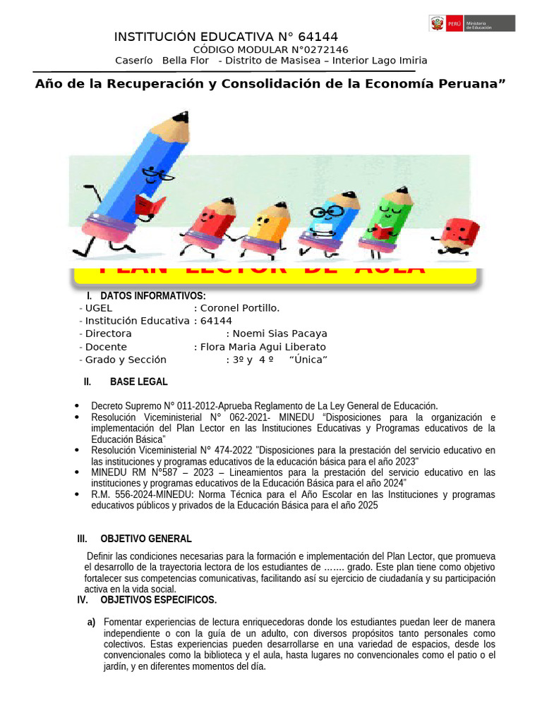 Plan Lector IV-2025 Terminado | PDF | Salón de clases | Educación primaria