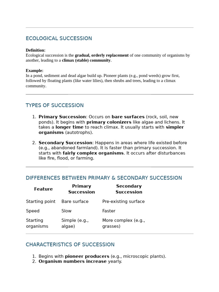 Ecological Succession Summary | PDF