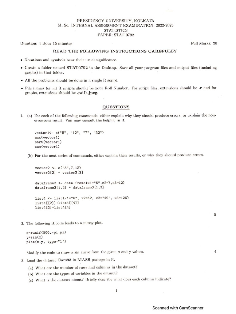 Statistical Computing - Midsem (2022-23) | PDF