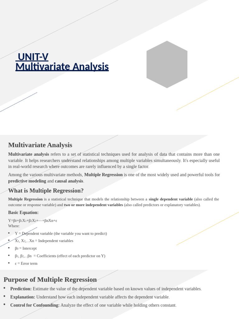 Unit-V Multivariate Analysis | PDF | Linear Regression | Regression ...