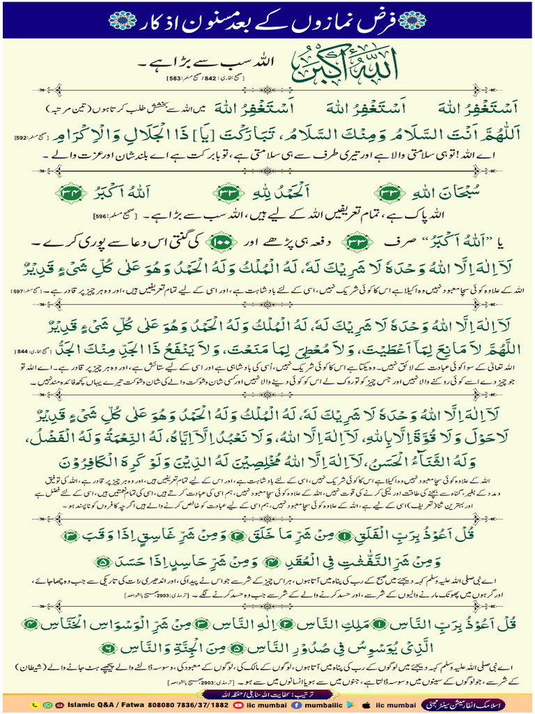 Farz Namazoon Ke Baad Masnoon Azkaar | PDF