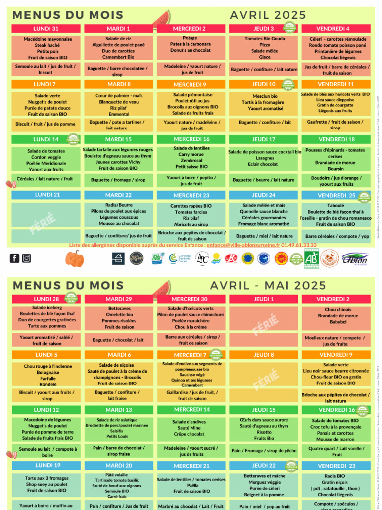 Menu Avril 2025 2 | PDF