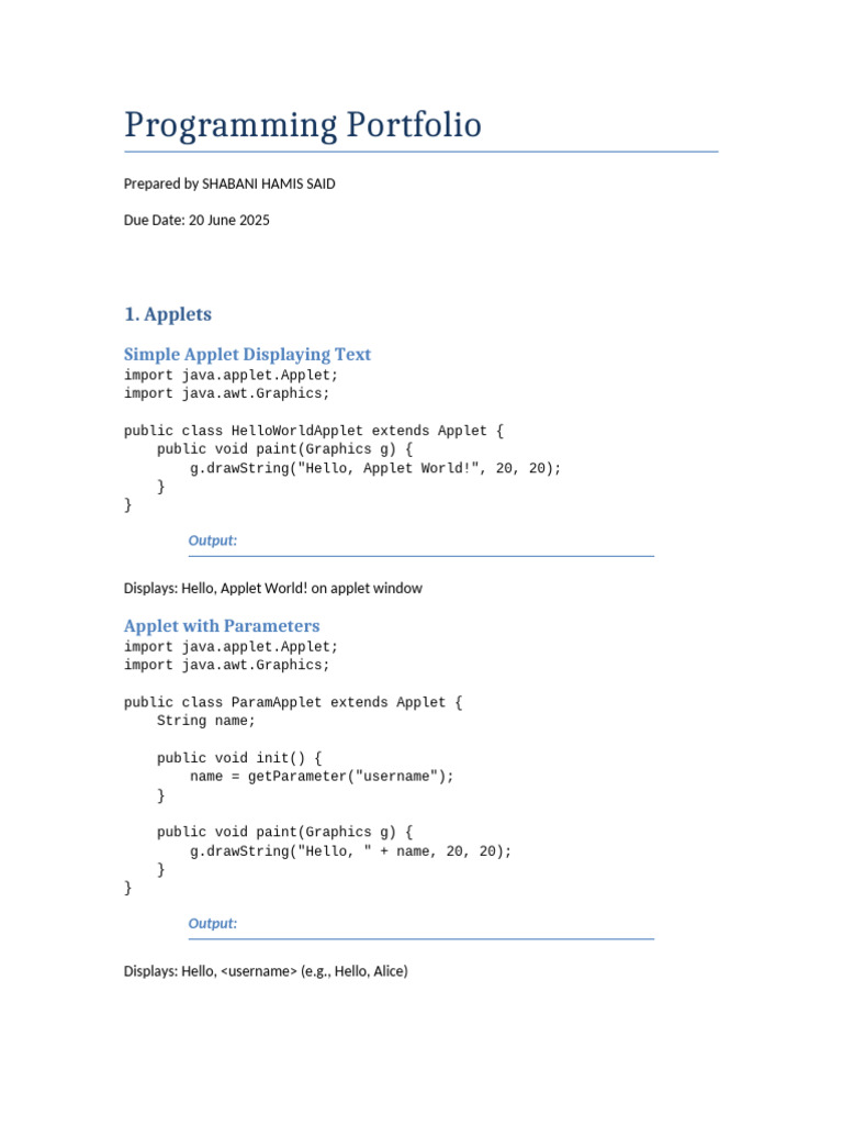 Programming Portfolio Shebrizy098 Updated | PDF | Software | Object Oriented Programming