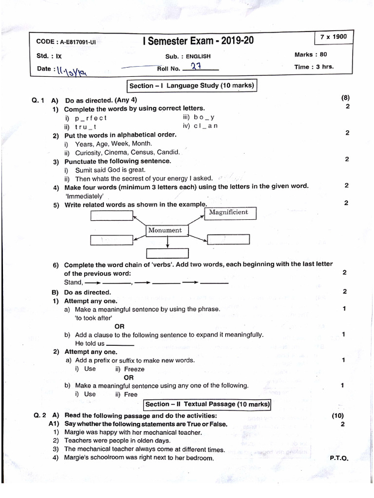 9th ENGLISH 1st Semester 3 | PDF