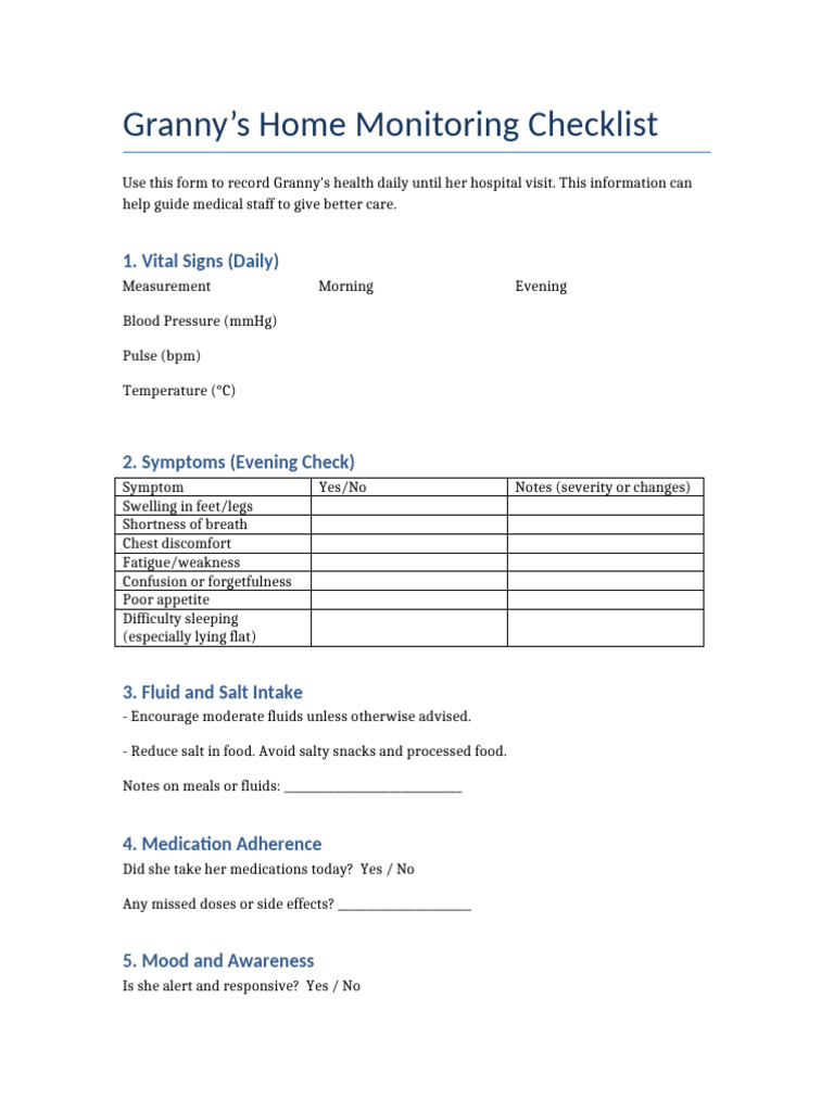 Granny's Health Monitoring Checklist | PDF
