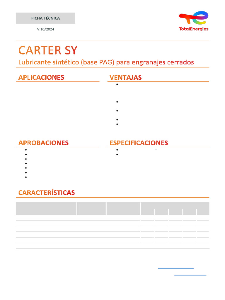 TDS TotalEnergies CARTER-SY-220 0OY ES ARG | PDF | Lubricante | Engranaje