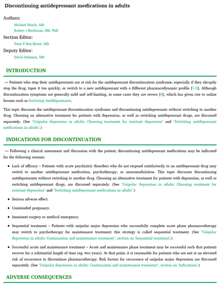 iMD - Uptodate - Discontinuing Antidepressant Medications in Adults ...