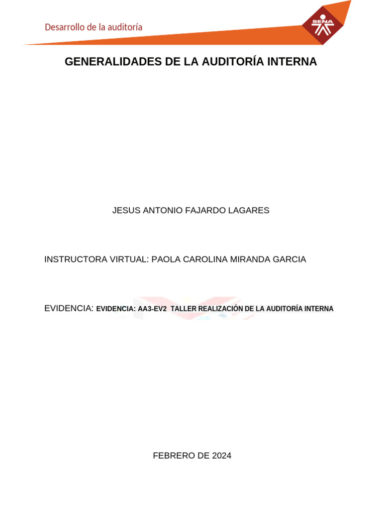 Formato Evidencia AA3 Ev2 Taller | PDF | Auditoría | Procesos de negocio