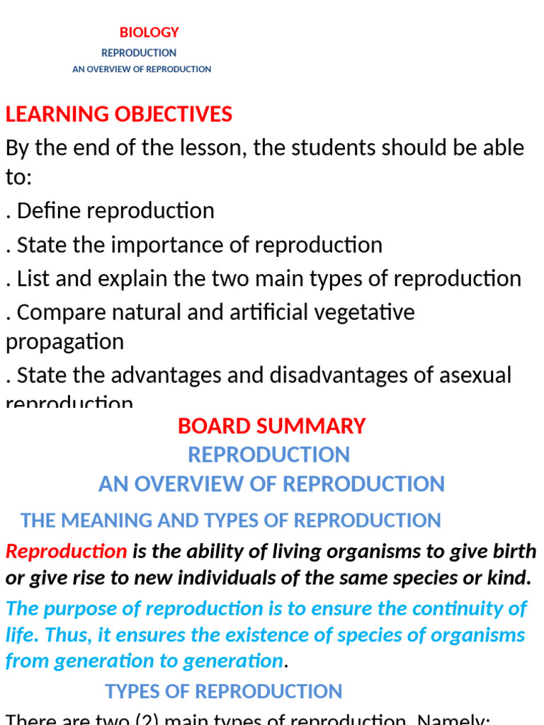 Overview of Reproduction Types in Biology | PDF | Sexual Reproduction ...