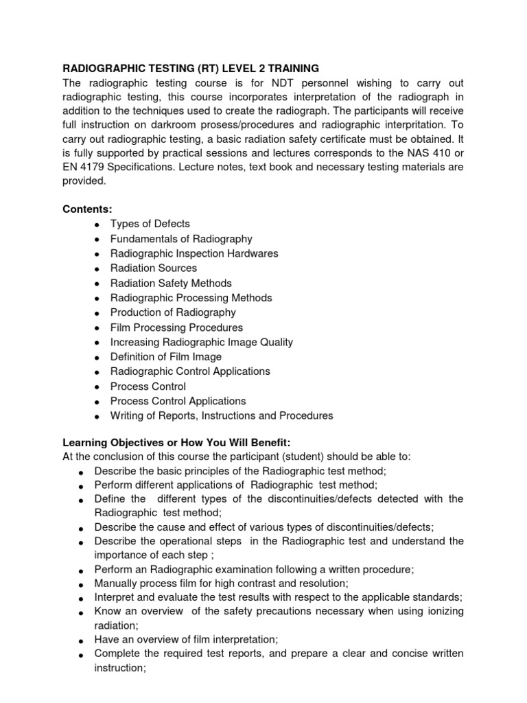 RT Level 2 | Nondestructive Testing | Radiography
