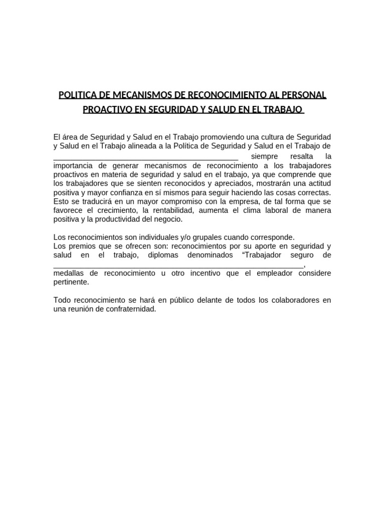 Mecanismos de Reconocimiento Al Personal Proactivo. | PDF