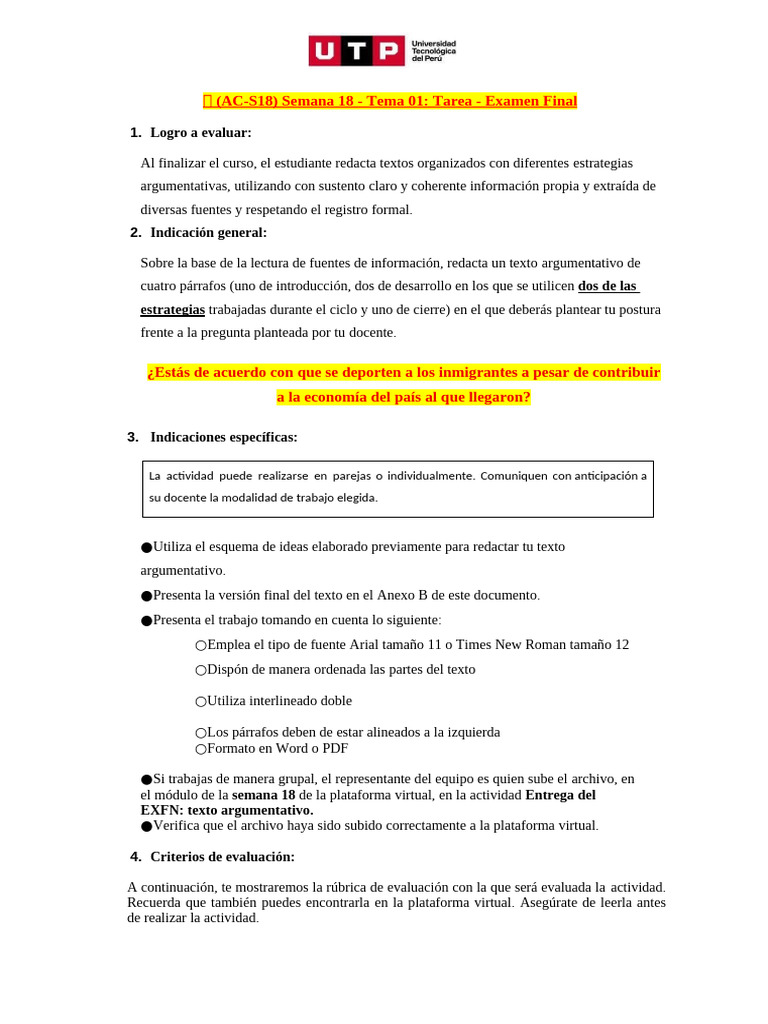 ? (AC-S18) Semana 18 - Tema 01 Tarea - Examen Final (Terminado) - REDACCION 1 | PDF | Policía | Lima