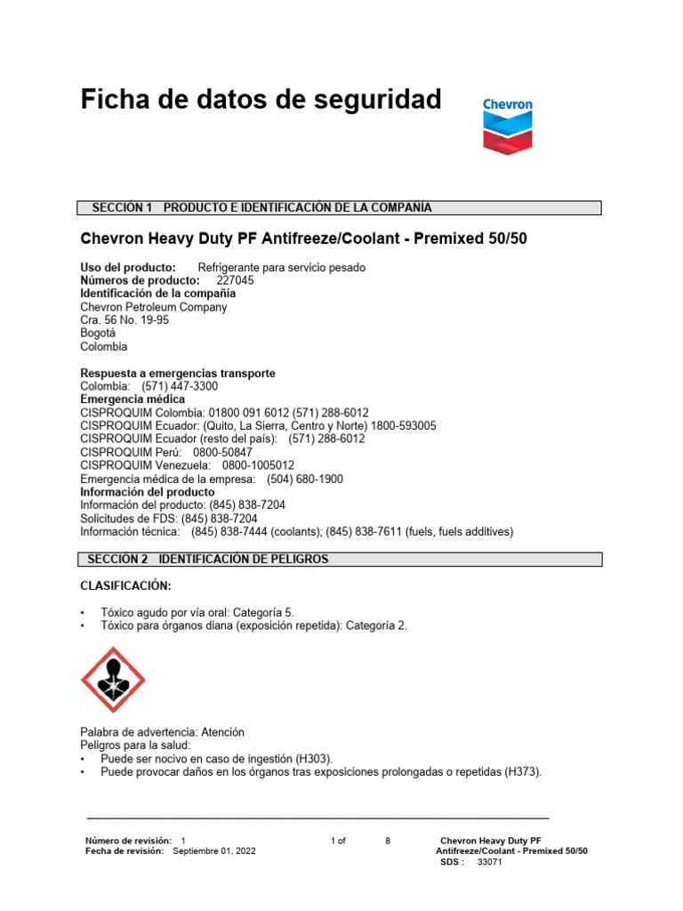 Chevron Heavy Duty PF Antifreeze Coolant - Premixed 50 50 | PDF | Toxicología | Especialidades ...