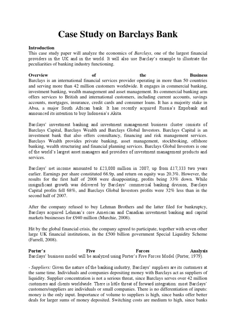 Case Study On Barclays Bank | PDF | Barclays | Investment Banking