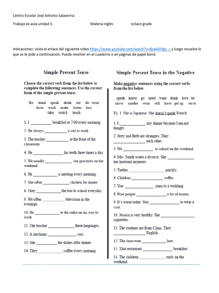 Simple Presente Practice | PDF