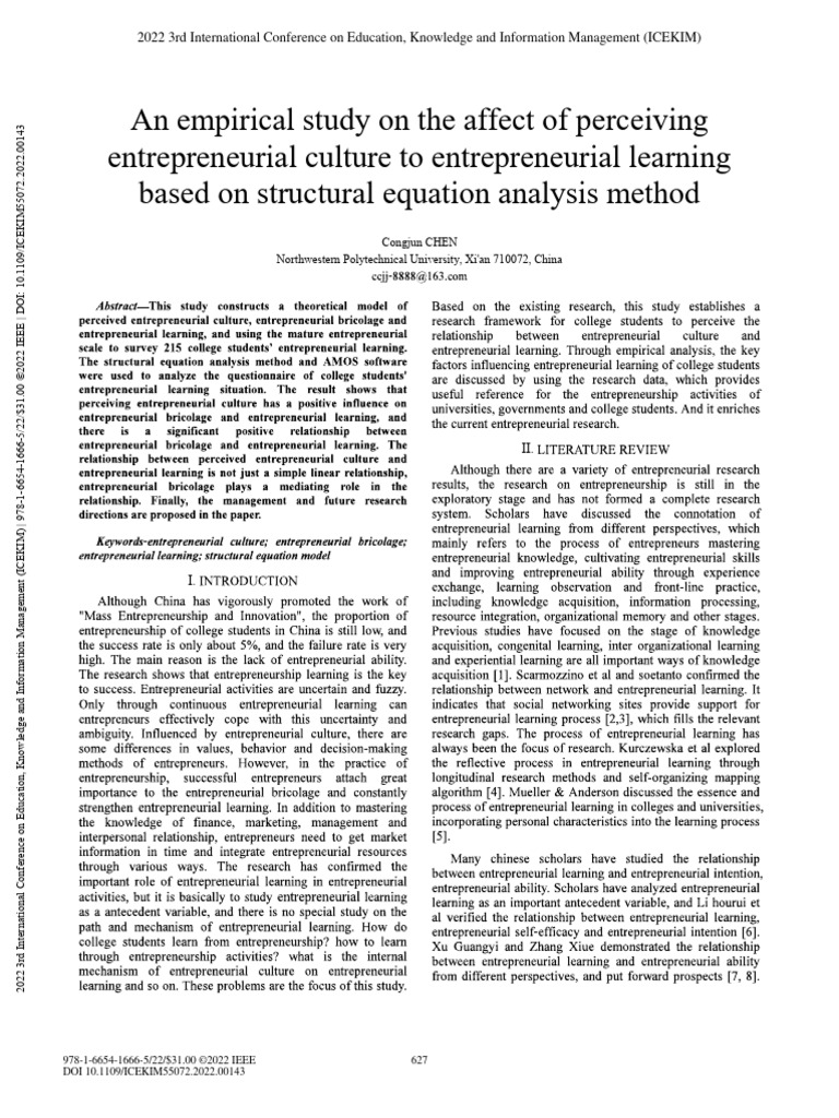 An Empirical Study On The Affect of Perceiving Entrepreneurial Culture ...