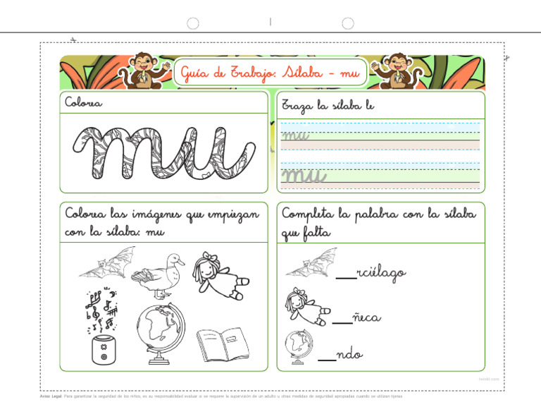 Guía de Trabajo - Sílaba - Mu | PDF
