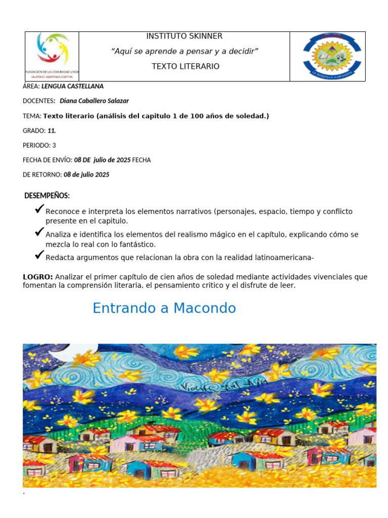 Texto Literario Capitulo 1 Cien Años de Soledad | PDF | Literatura en español