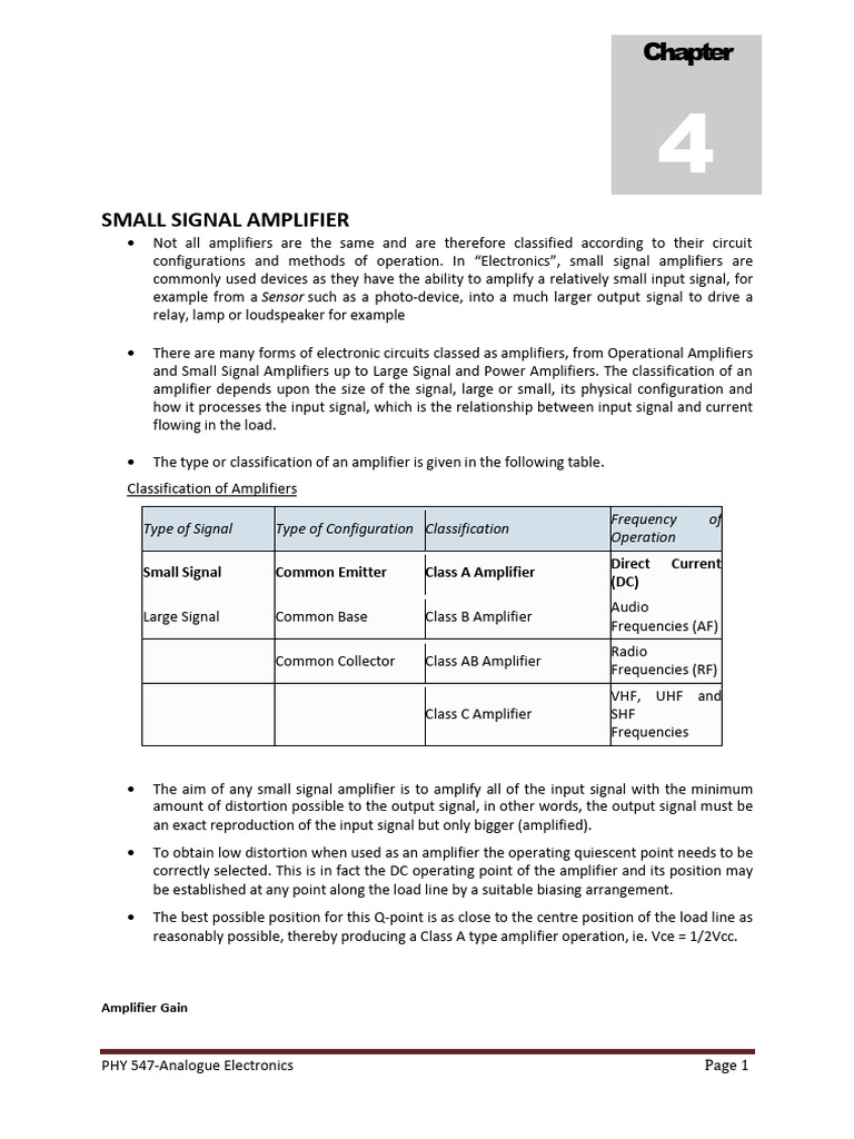 Chap 4-Small Signal Amplifier - Phy 547-12122020 | PDF | Amplifier | Decibel