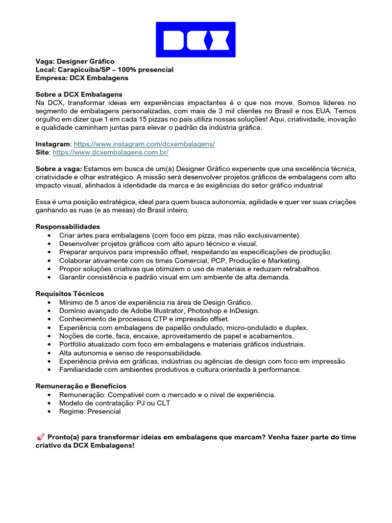 DCX Embalagens - Designer (Descritivo) | PDF