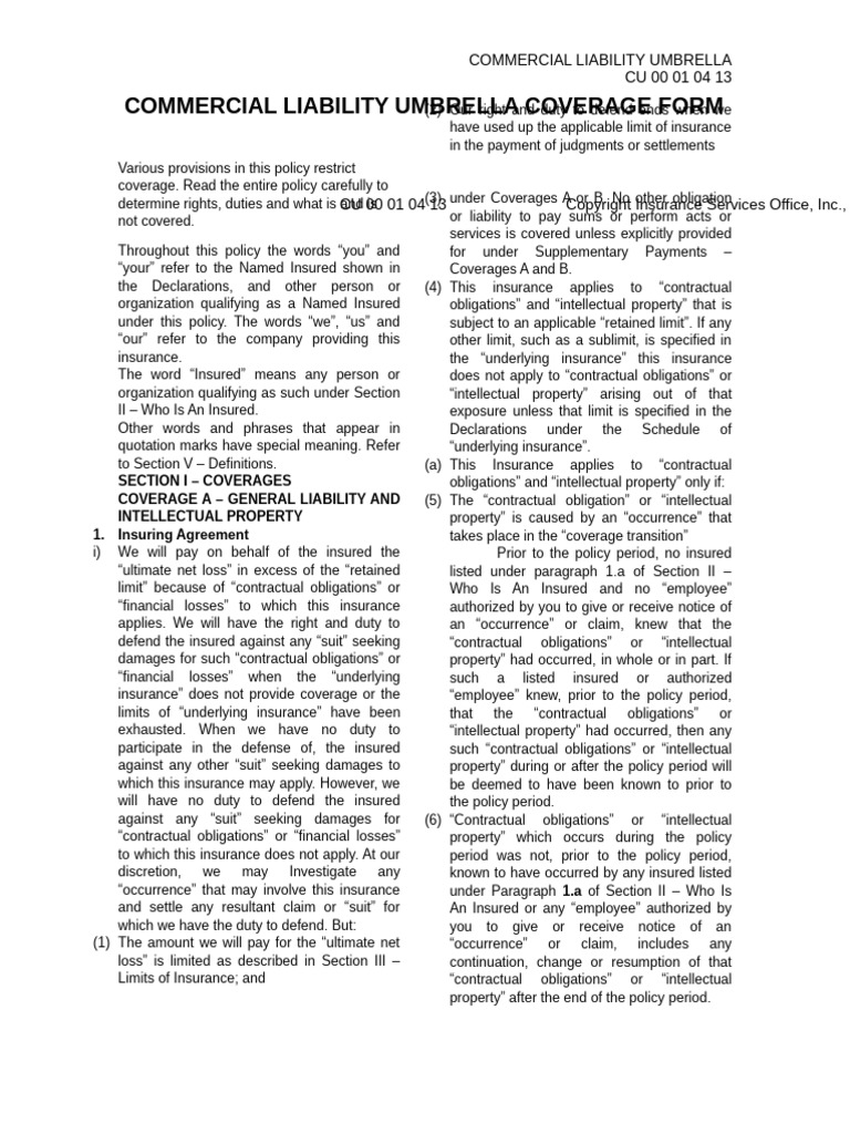 Comercial Liability Umbrella Coverage Form | PDF | Insurance | Liability Insurance